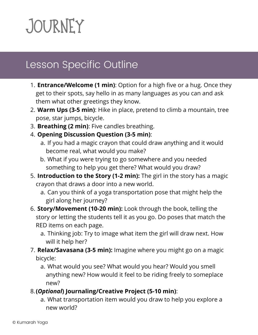 Kids Yoga Lesson Plan--Journey by Aaron Becker : Kumarah