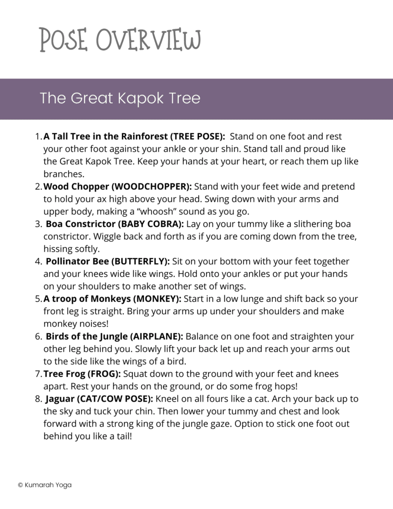 Kids Yoga Lesson Plan - The Great Kapok Tree : Kumarah