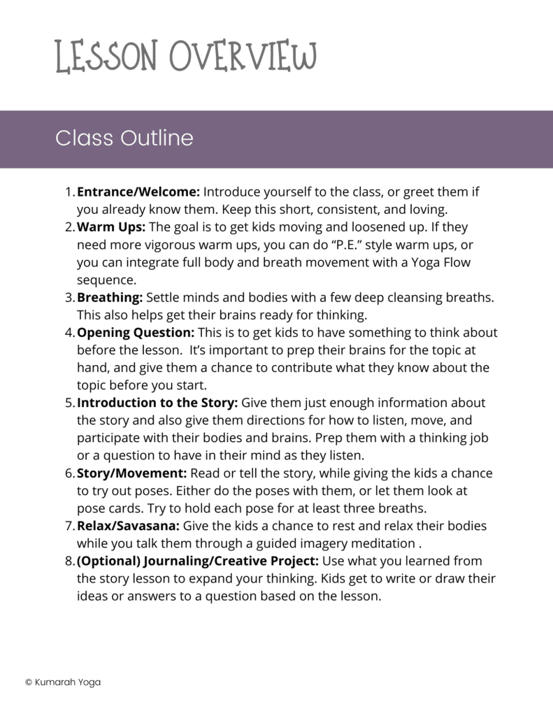 Kids Yoga Lesson Plan - The Great Kapok Tree : Kumarah