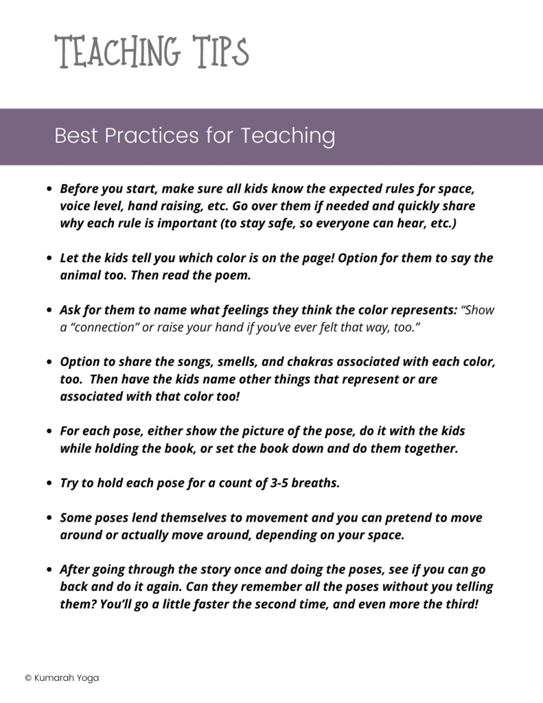 Kids Yoga Lesson Plan - My Many Colored Days : Kumarah