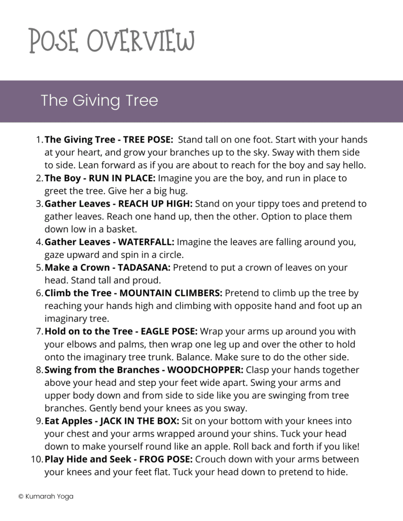 Kids Yoga Lesson Plan - The Giving Tree : Kumarah