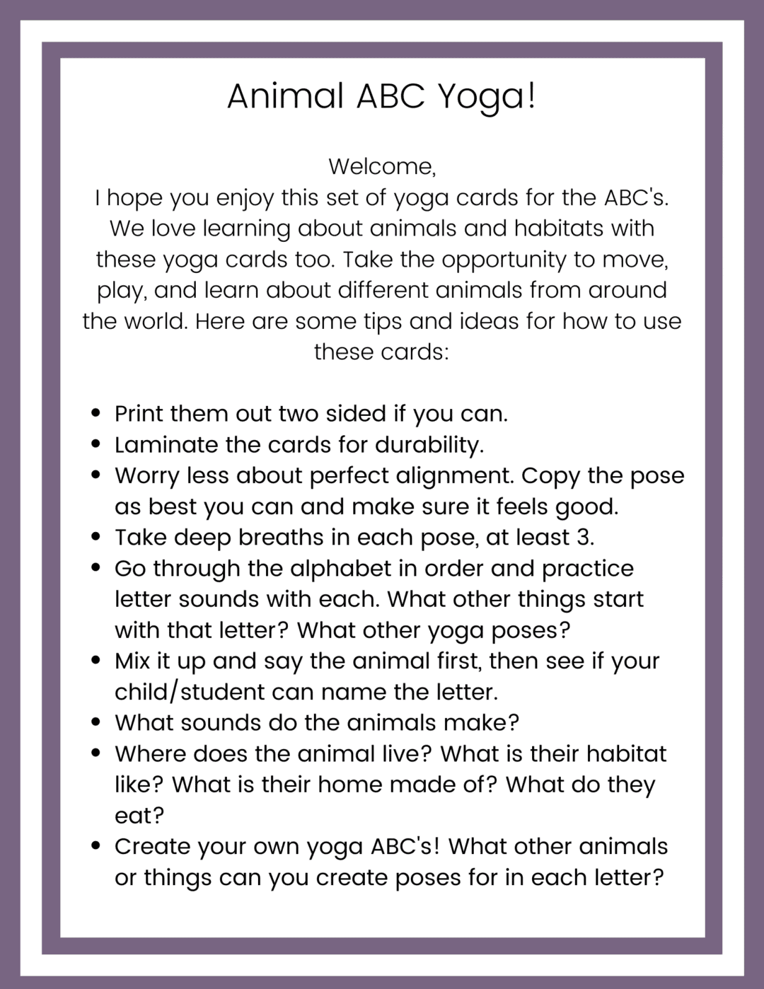 ABC Kids Yoga Pose Cards : Kumarah Kids Yoga Poses