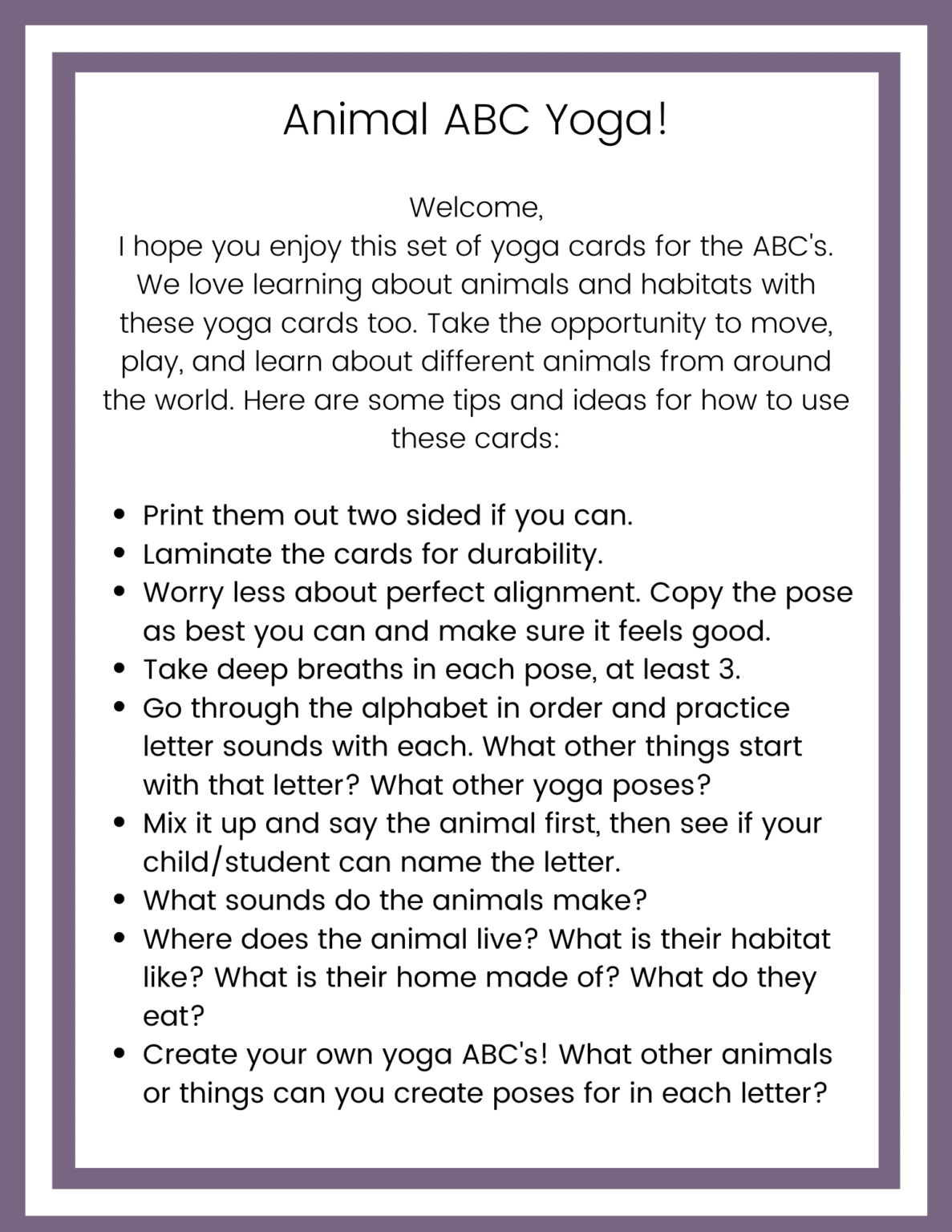 ABC Kids Yoga Pose Cards : Kumarah Kids Yoga Poses
