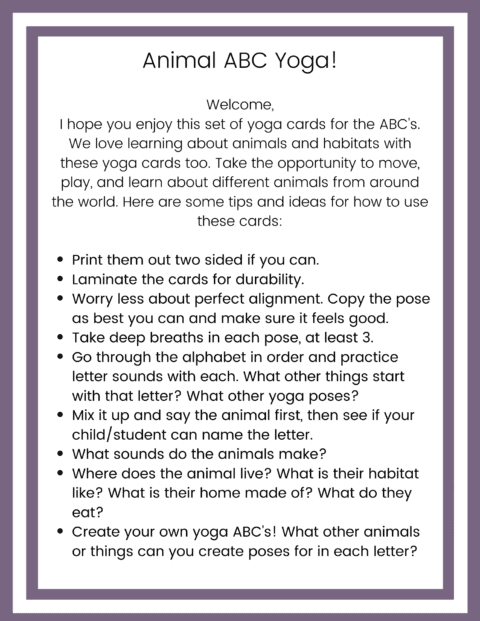 ABC Kids Yoga Pose Cards : Kumarah Kids Yoga Poses