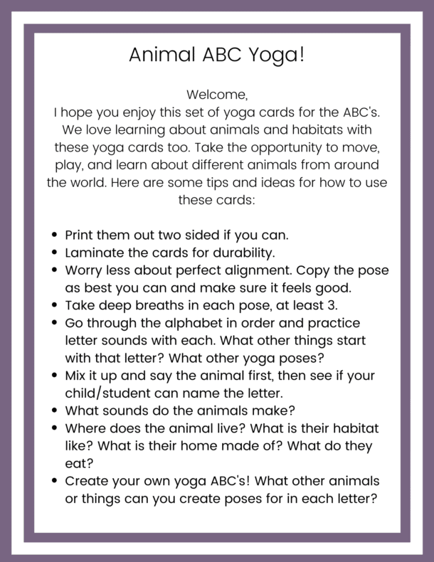 ABC Kids Yoga Pose Cards : Kumarah Kids Yoga Poses