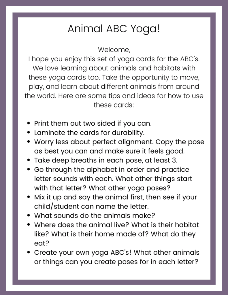 ABC Kids Yoga Pose Cards : Kumarah Kids Yoga Poses