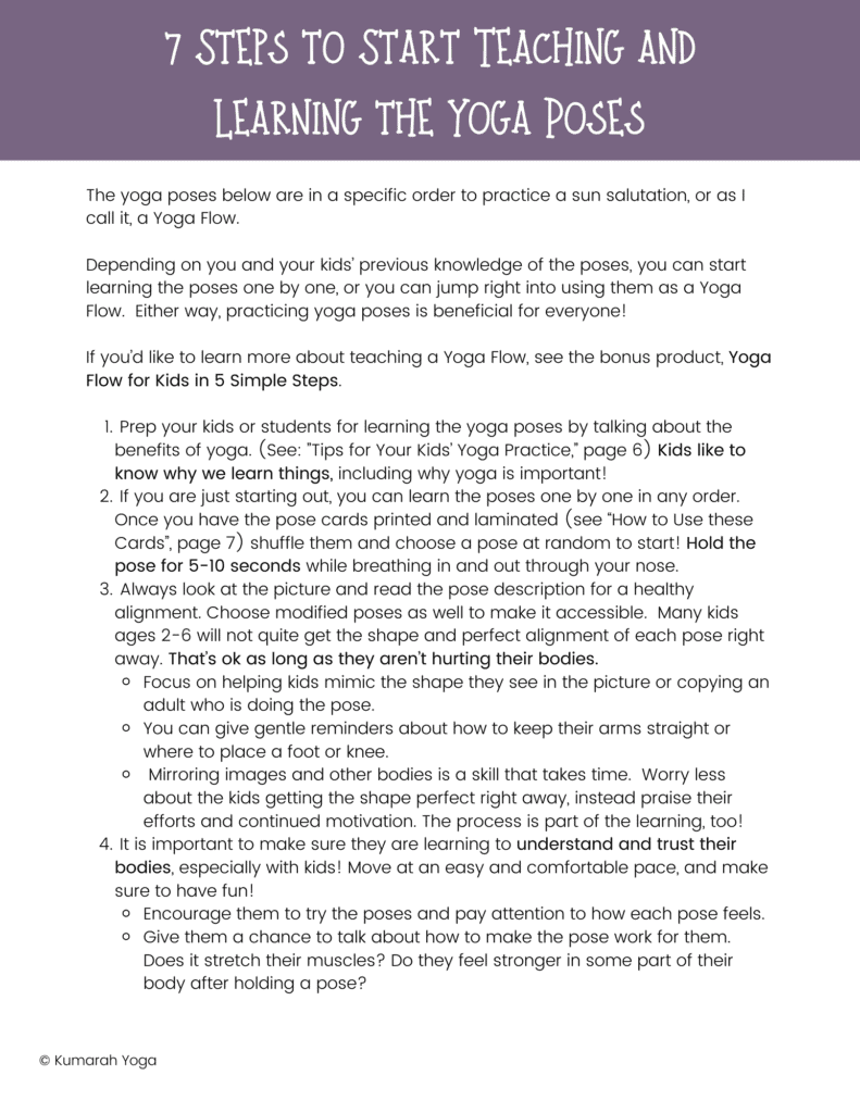 Kids Yoga Pose Cards for a Yoga Flow Sequence : Kumarah