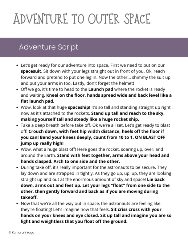 Outer Space Adventure Based Yoga Lesson Plan : Kumarah