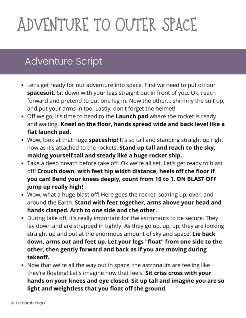 Outer Space Adventure Based Yoga Lesson Plan : Kumarah