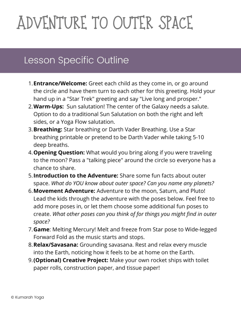 Outer Space Adventure Based Yoga Lesson Plan : Kumarah