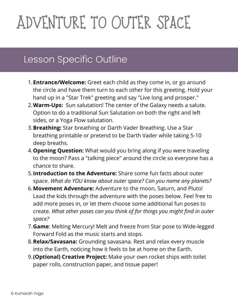 Outer Space Adventure Based Yoga Lesson Plan : Kumarah