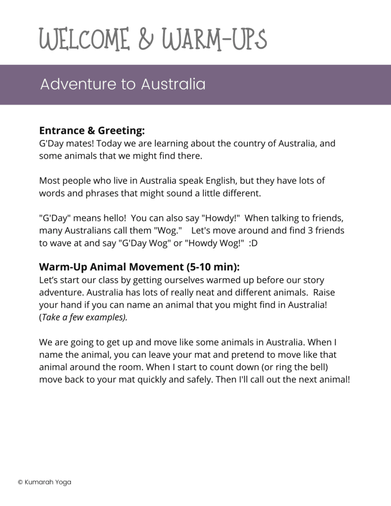 Australian Adventure Themed Yoga Lesson Plan : Kumarah